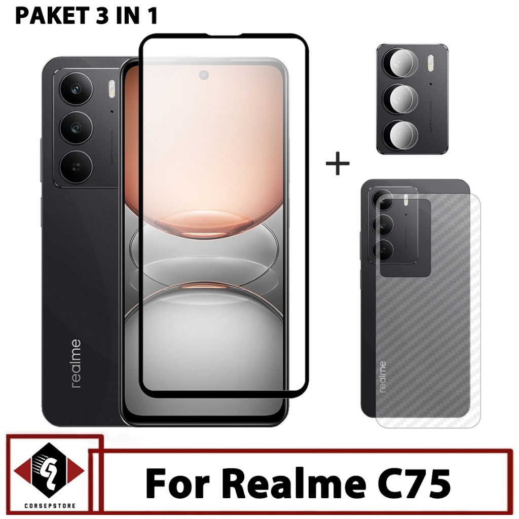 Jual Promo Paket 3 IN 1 Tempered Glass Layar Realme C75 Free Tempered ...