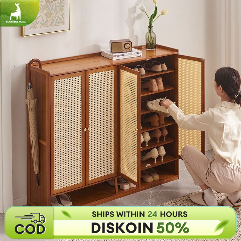 Jual Rak Sepatu Tertutup Lemari Sepatu Rotan Rak Sepatu Kayu Jaring ...