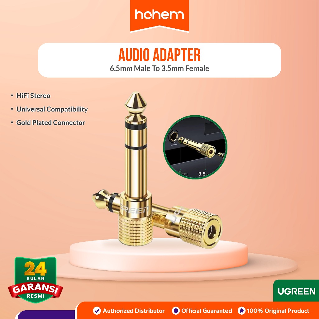 Jual UGREEN Adapter Converter Jack 6.5mm Male to 3.5mm Female Audio Adaptor Gold Plating 6.5 mm ...