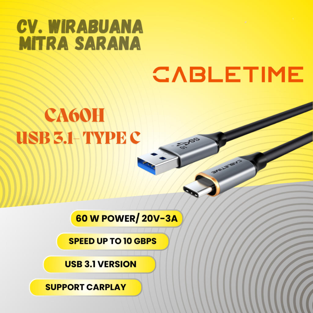 Jual CABLETIME Kabel Data Usb 3.1 - TypeC Fast Charging 60watt | Shopee ...