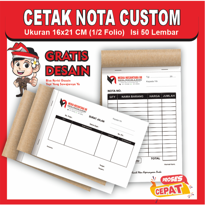 Jual Cetak Nota Custom Ukuran 1/2 Folio Nota Nama Toko 1 Ply 2 Ply 3 Ply | Shopee Indonesia