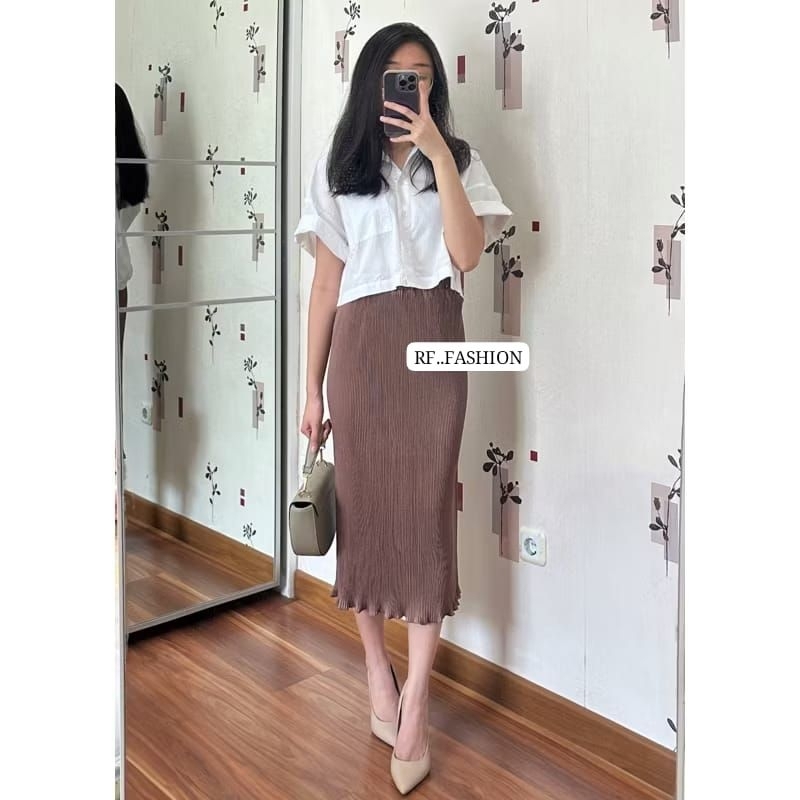 Jual WAVE MIDI PLEATED SKIRT / Rok Wavy Midi Plisket Span Premium Lidi Gelombang | Shopee Indonesia