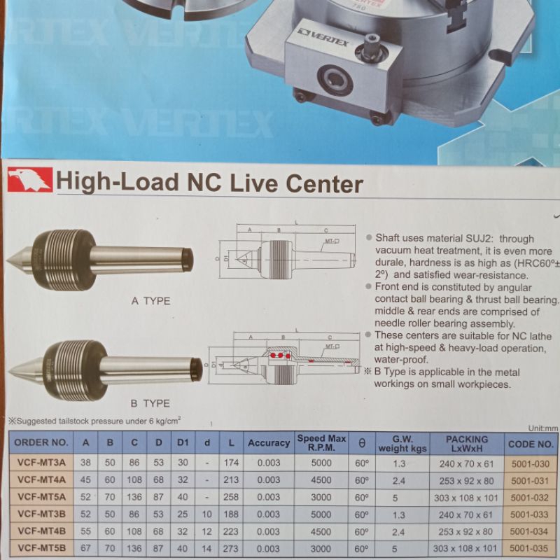 Jual Vertex high load live center vcf-mt3A | Shopee Indonesia