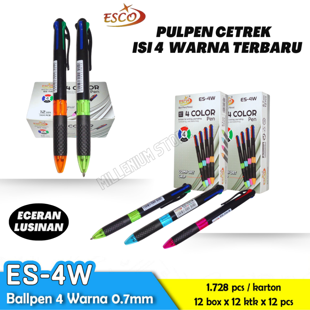 Jual 1 buah Pulpen 4 Warna / Pulpen Cetek 4 Warna / Ballpen/bolpoint ...