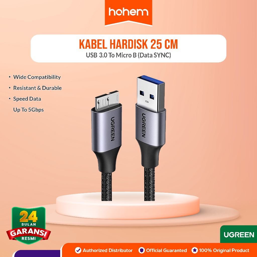 Jual UGREEN 20117 Kabel Data Hardisk USB A 3.0 to Micro B 25CM HDD ...