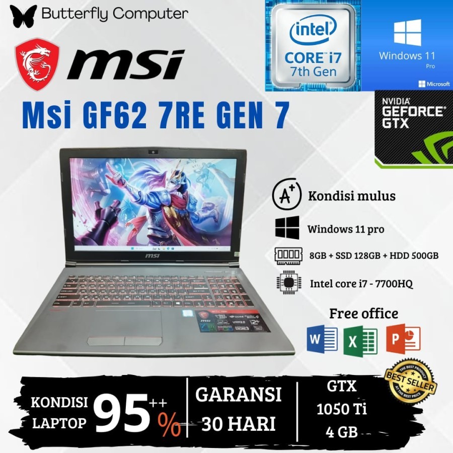 Jual Laptop GAMING MSI GF62 7RE Core i7 Gen 7- 8GB - SSD 128GB + HDD ...