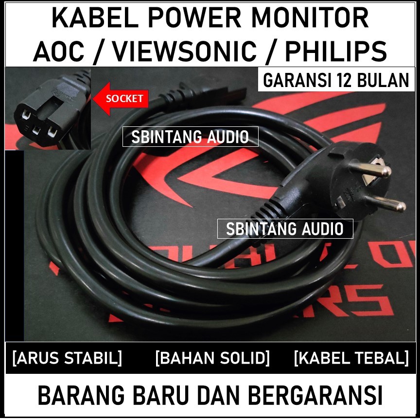 Jual Kabel power adaptor Monitor AOC VIEWSONIC PHILIPS series | Shopee ...