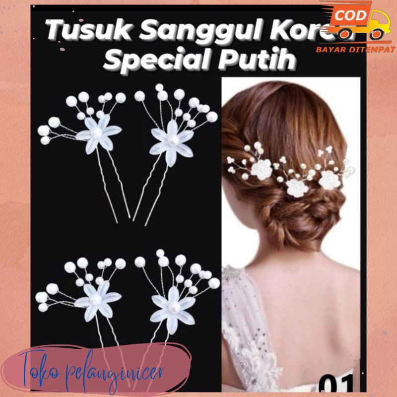 Jual SEPASANG Tusuk Sanggul Korea Spesial Putih - Pin Rambut Cucuk ...