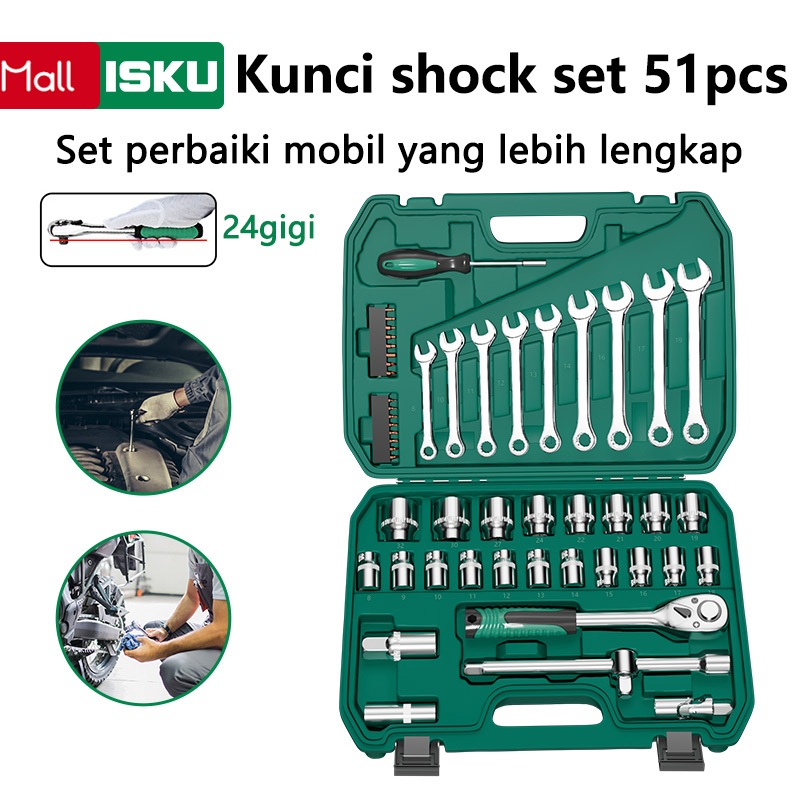 Jual ISKU Kunci Sok Set 51pcs 24Gigi/72Gigi Gagang Rachet Tool Kit Set ...