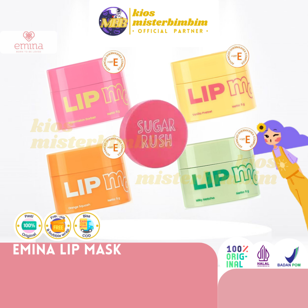 Jual Emina Lip Mask Lip Scrub Original Vanilla Pretzel Orange Squash ...