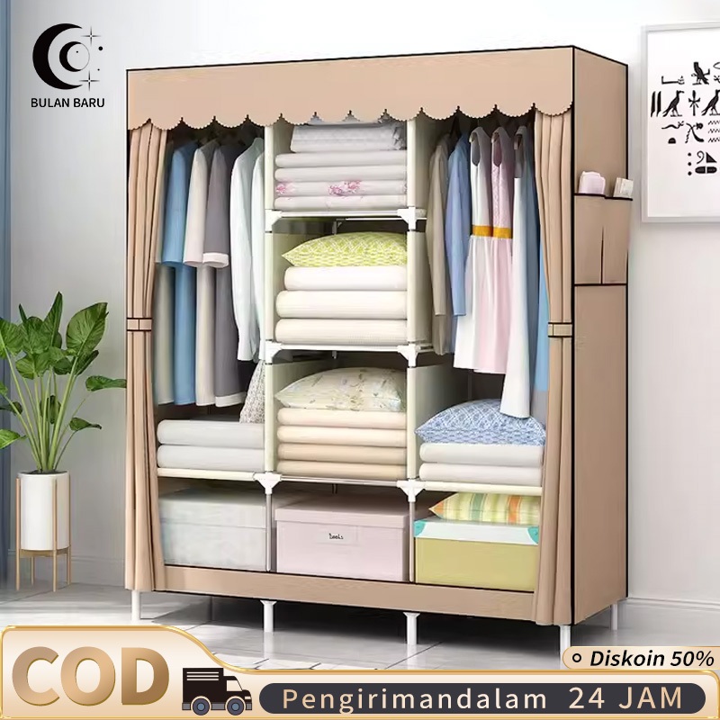 Jual COD Lemari Pakaian Kain Wardrobe Clothes Storage Rack Resleting ...