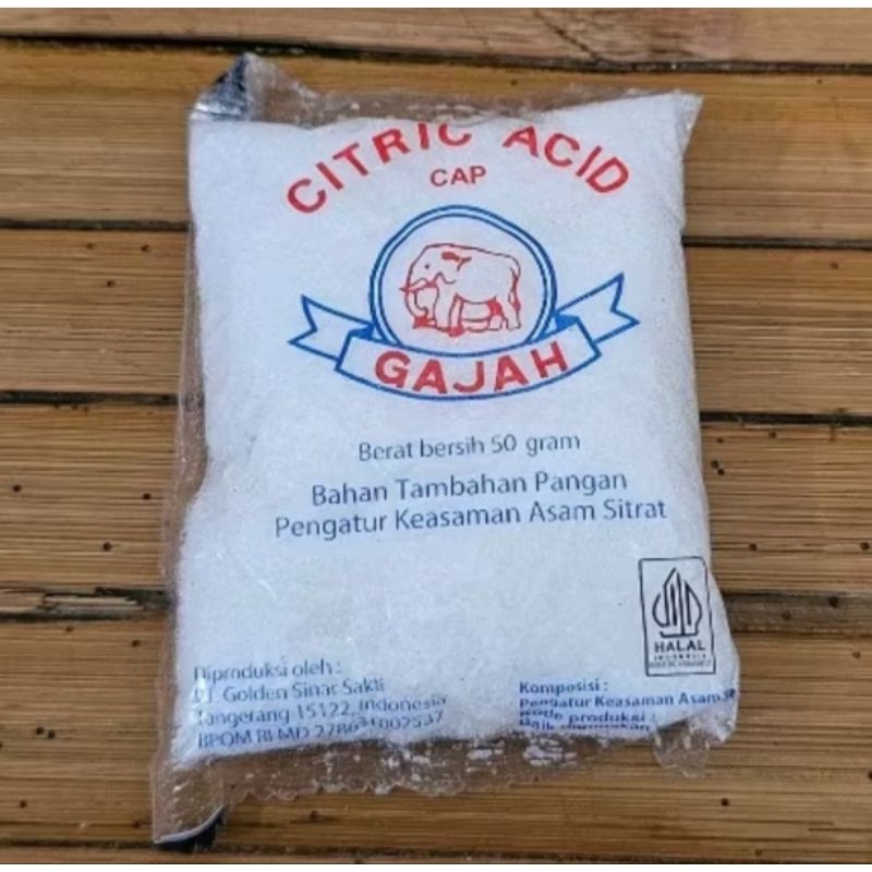 Jual citric acid citrun cap gajah 50gram / citrun asam sitrat pemutih ...