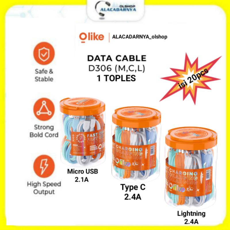 Jual OLIKE D306 kabel data (M,C,L) 1 Toples (isi 20pcs) ORIGINAL ...