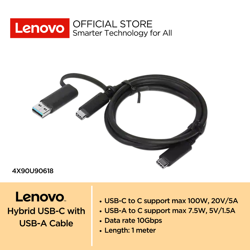 Jual Lenovo Hybrid USB-C with USB-A Cable 4X90U90618 Black Kabel 1m ...