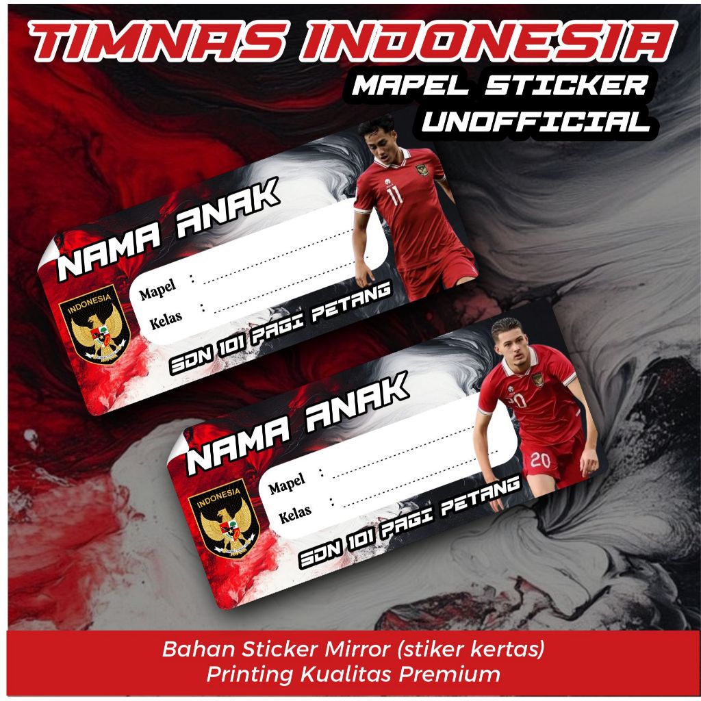 Jual STICKER NAMA MAPEL SEKOLAH 35 PCS TIMNAS INDONESIA SENIOR EDISI ...