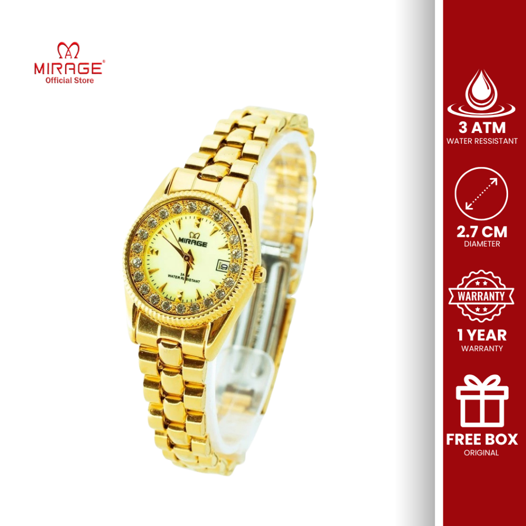 Jual Mirage Analog Jam Tangan Wanita Permata Mewah Gold Anti Karat RX ...