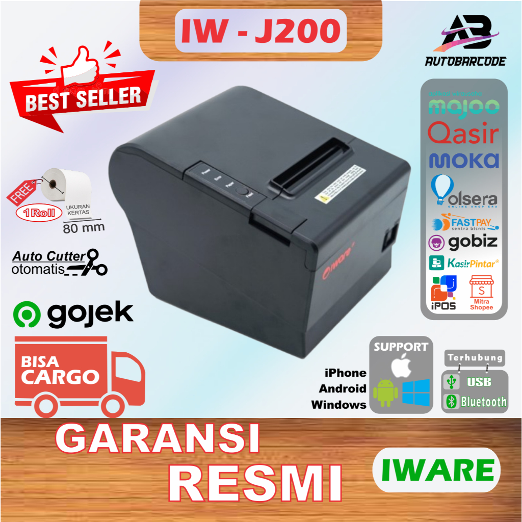 Jual Iware Printer Bluetooth IW-J200BT 80MM Autocutter Usb Rj11 Thermal ...