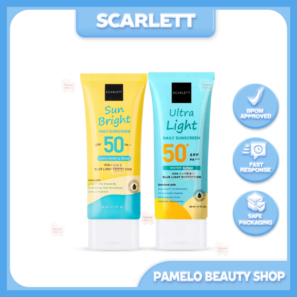 Jual ️ Pamelo ️ Scarlett Whitening Sunscreen Sun Bright Daily & Sunscreen Ultra Light SPF 50 PA ...