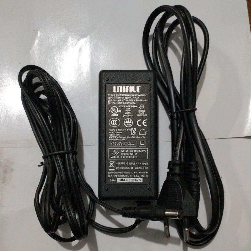 Jual adaptor 12v 3a unifive original Korea + kbl AC 8 | Shopee Indonesia