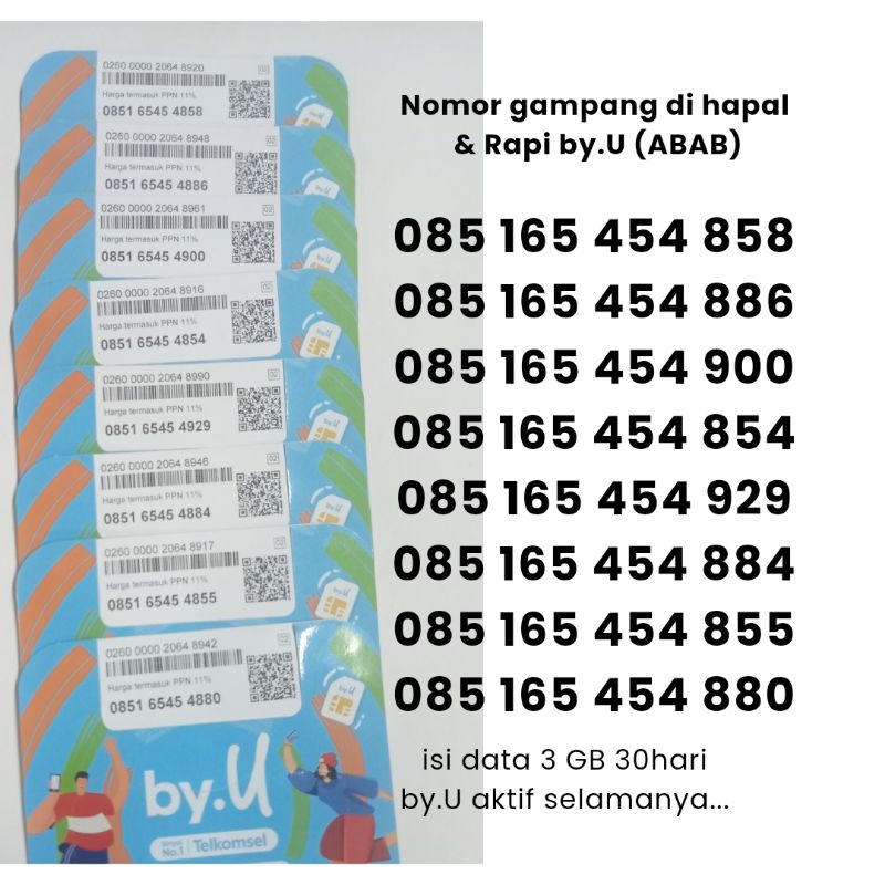 Jual Kartu Perdana Murah BY U nomor cantik (ABAB) Gampang di hapal ...