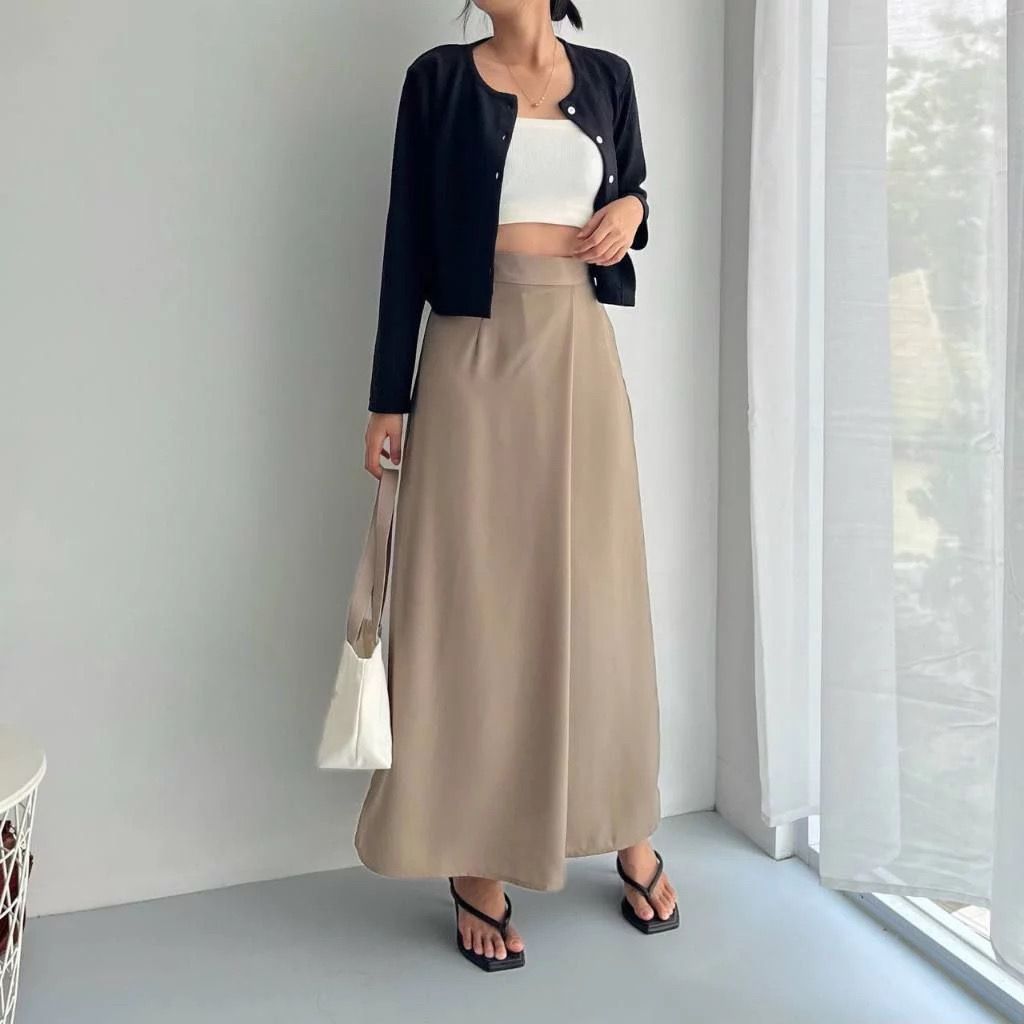 Jual Rok Wanita Korean Syle - Rok Kerja Casual - A Line Maxi Skirt High ...