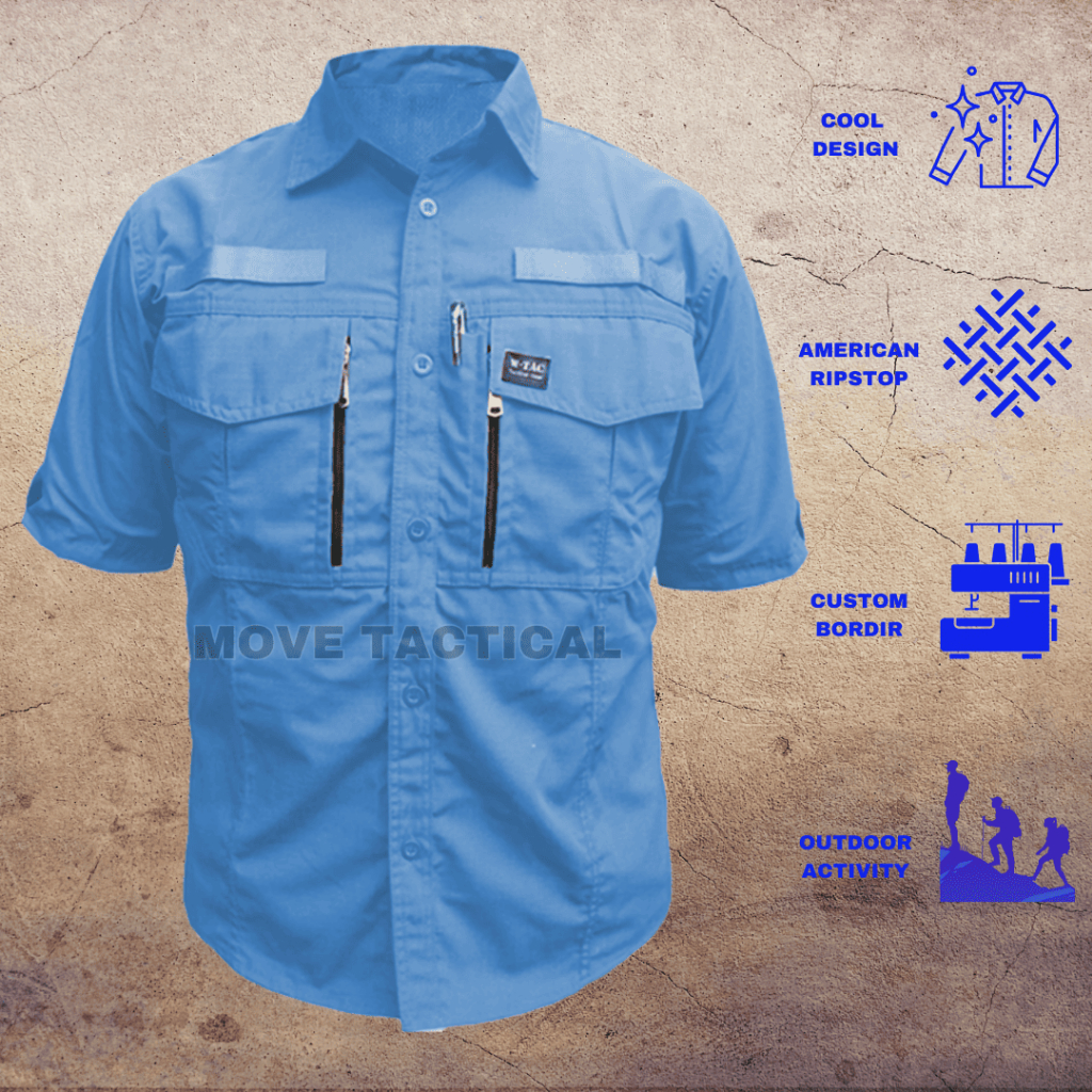 Jual Kemeja Tactical W-tac Pendek Biru Muda/Bahan American Ripstop ...