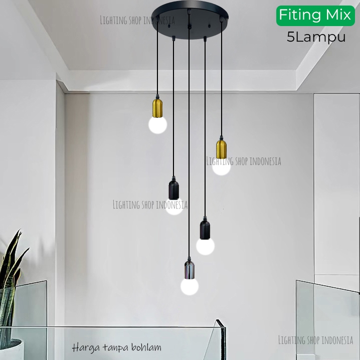 Jual Lampu gantung void tangga hias fiting aluminium oval 3in1 5in1 meja makan island minimalis ...