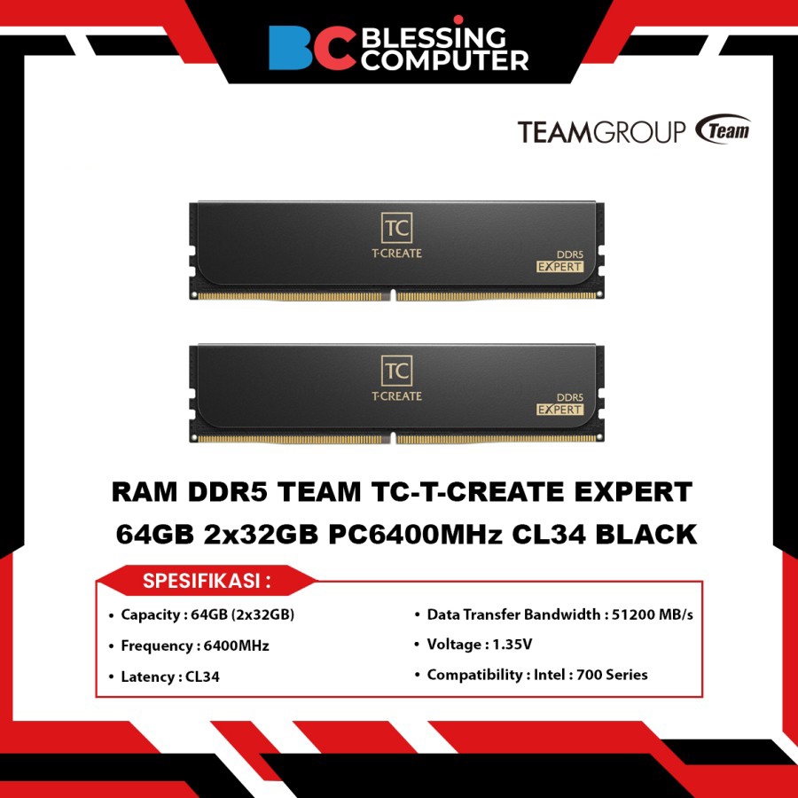 Jual RAM DDR5 TEAM TC-T-CREATE EXPERT 64GB 2x32GB PC6400MHz CL34 BLACK ...
