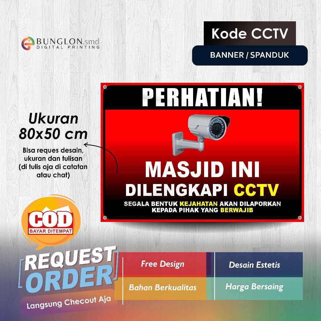 Jual SPANDUK BANNER PERHATIAN MESJID INI DI LENGKAPI CCTV KODE CCTV ...