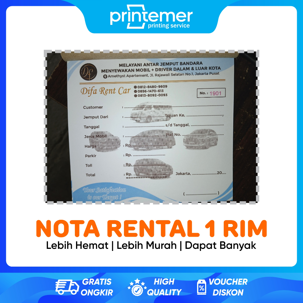 Jual CETAK 1 RIM NOTA RENTAL MOBIL CUSTOM 2 LAYER | Shopee Indonesia