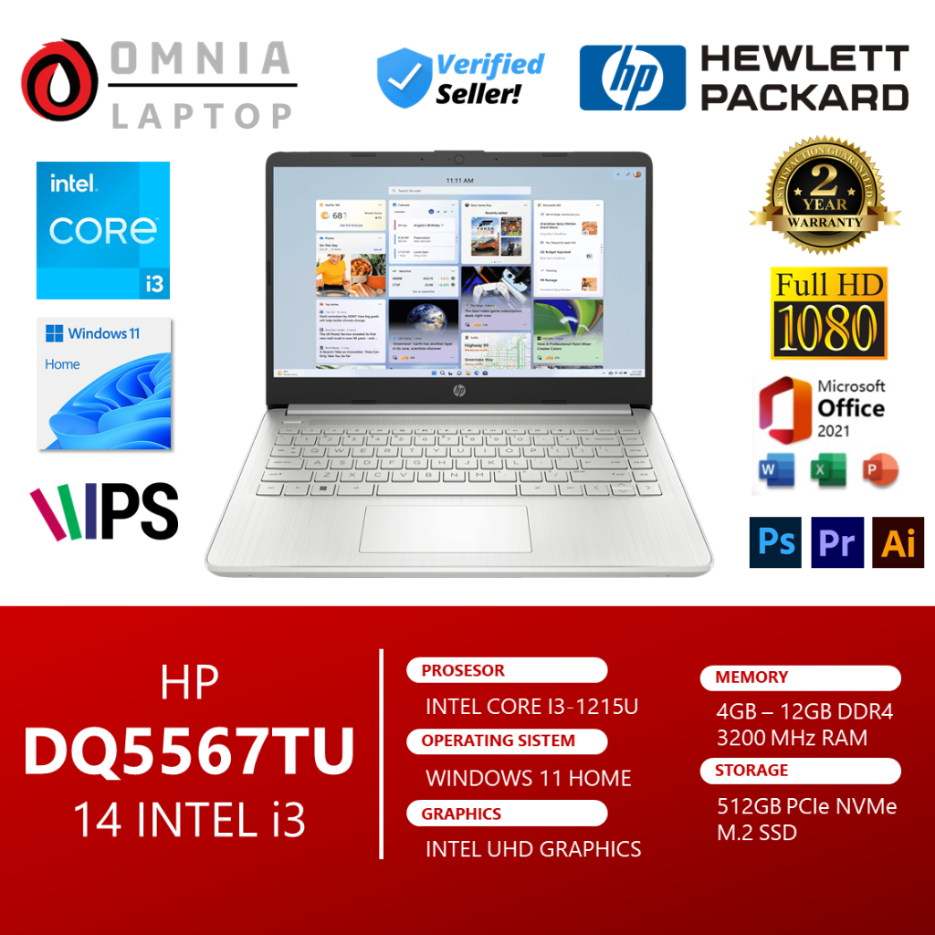 Jual Laptop HP 14s DQ5567TU Intel Core i3 1215U 12GB 512GB Full HD ...