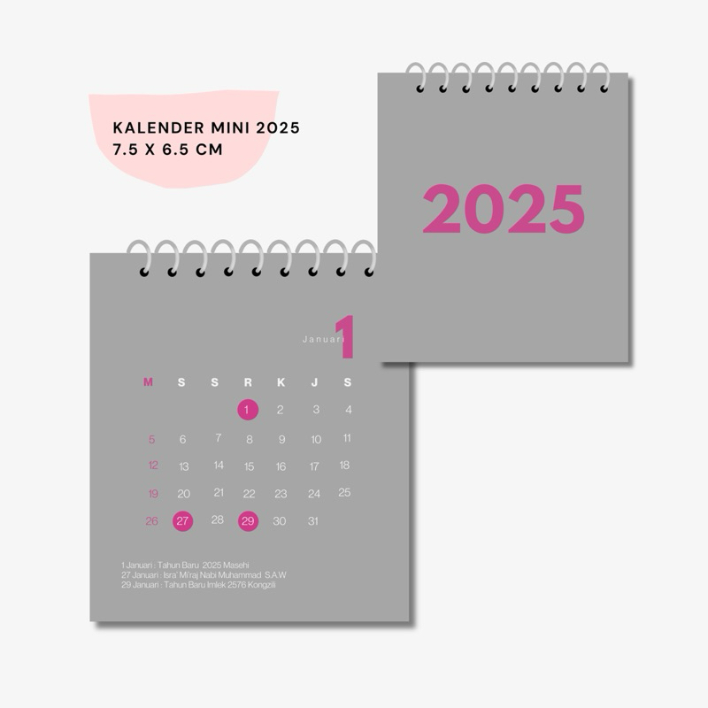 Jual Kalender Mini 2025 - Abu Pink | Shopee Indonesia