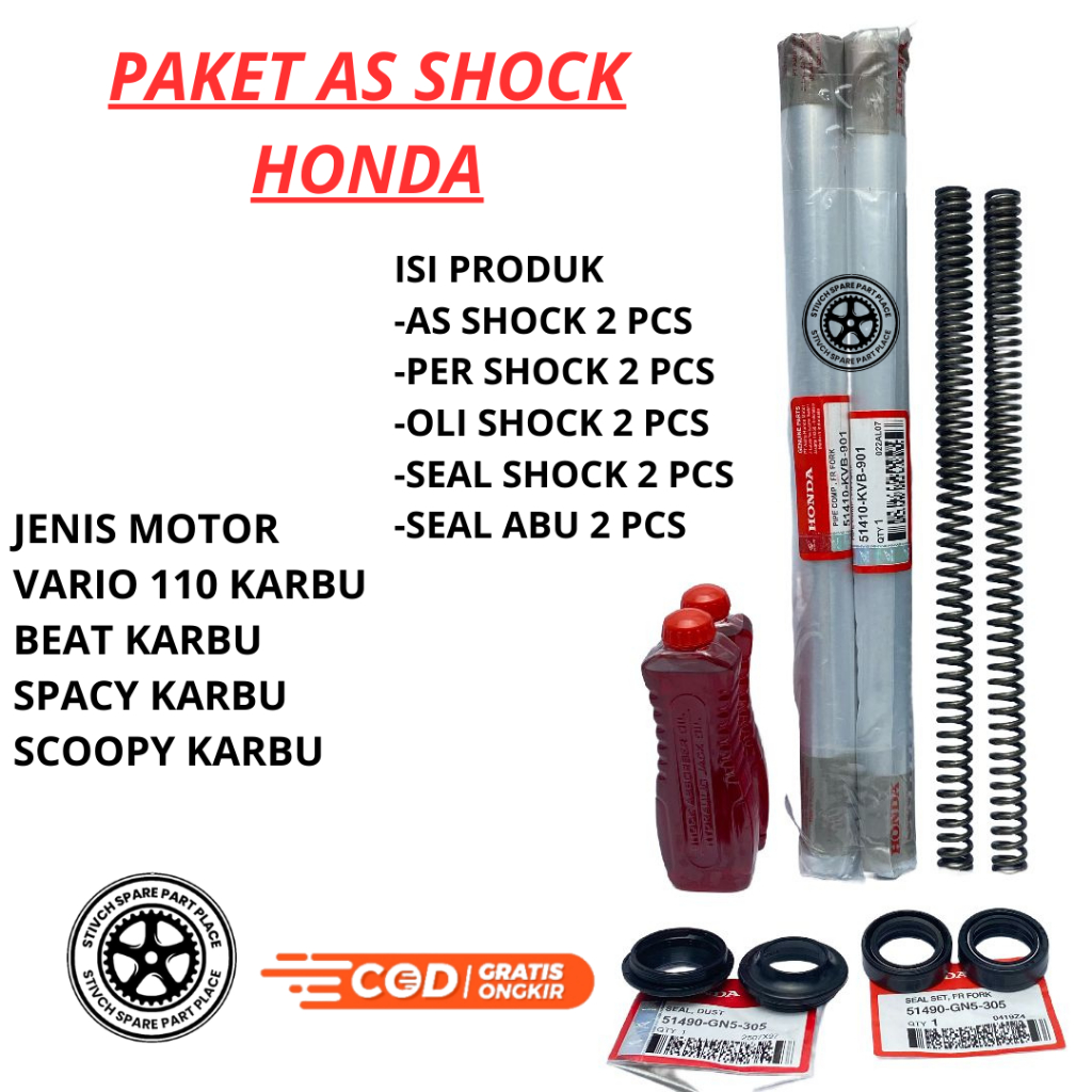 Jual SEPAKET AS SHOCK DEPAN KVB/KVY VARIO 110 KARBU/TECHNO / BEAT KARBU ...