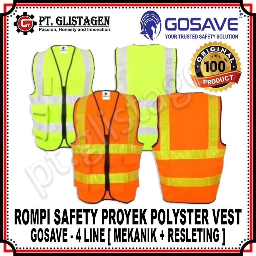 Jual GOSAVE Rompi Safety Proyek Polyster 4 Line MEKANIK + RESLETING ...