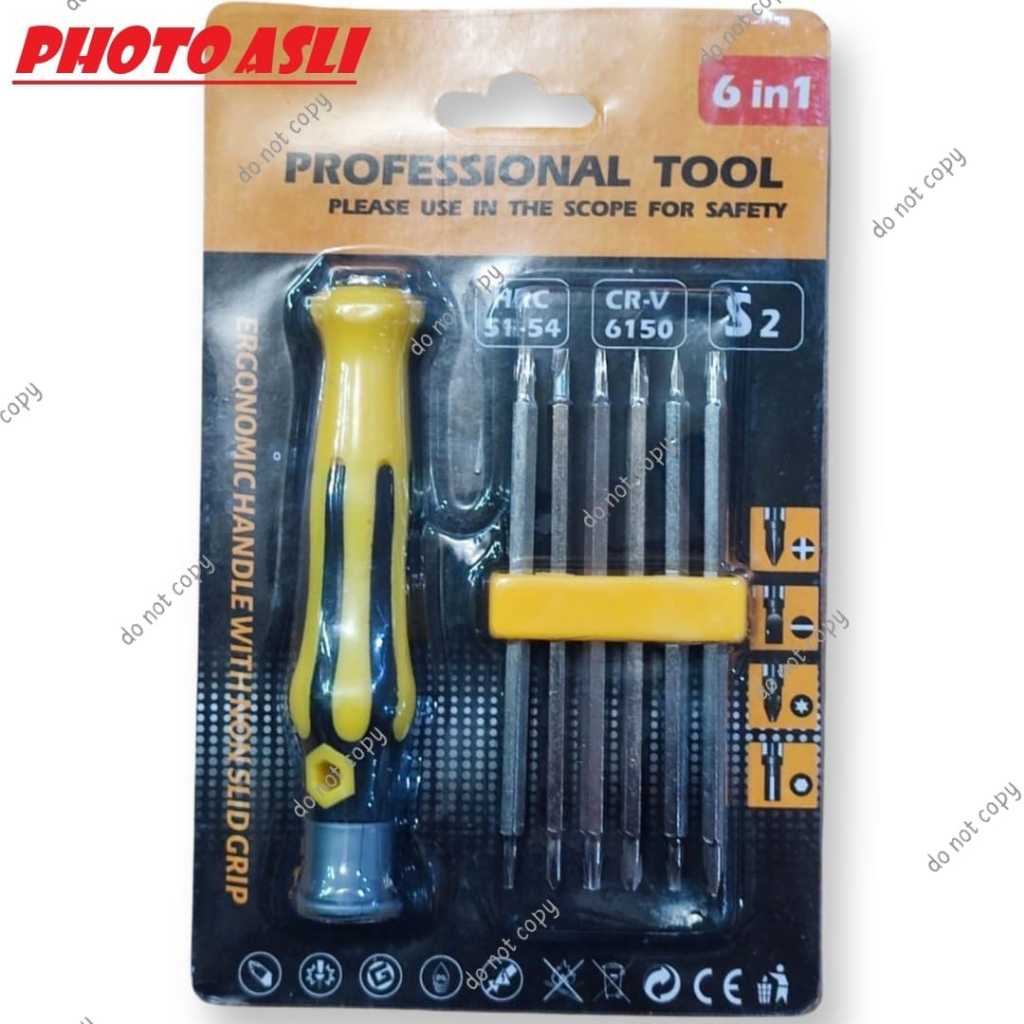 Jual Obeng 6 in 1 bolak balik 12 mata Plus Minus Bintang Hex Obeng 6 in ...