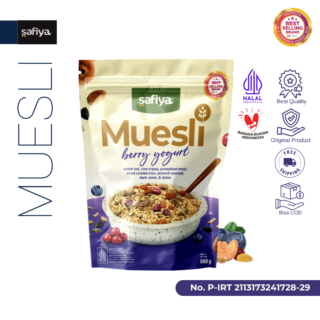 Jual Safiya Muesli Berry Yogurt 500 Gram Sereal With Almond Premium ...