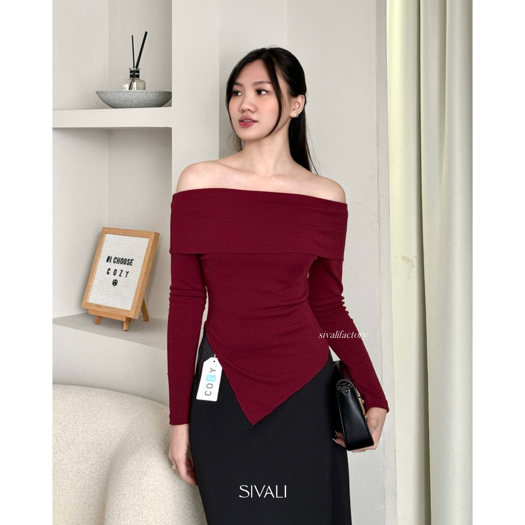 Jual SIVALI Anais Top - Off Shoulder Long Sleeve - Atasan Wanita Knit Sabrina Lengan Panjang ...