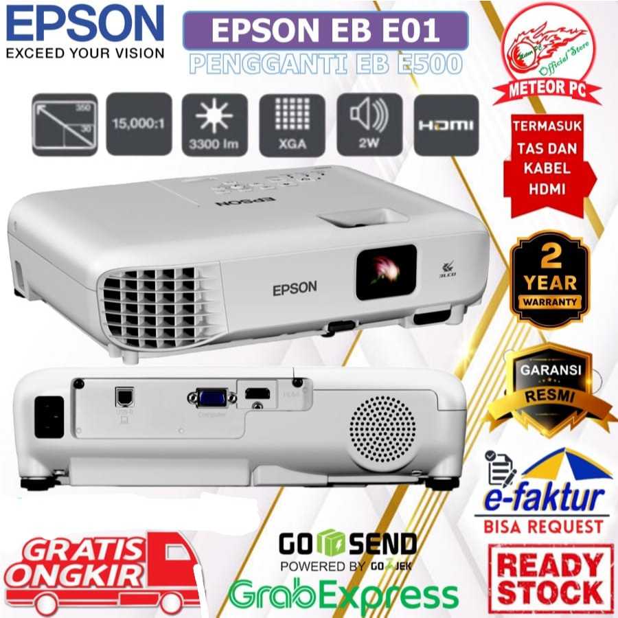 Jual PROYEKTOR EPSON PROJECTOR EPSON EB-E01 3300 LUMENS ANSI XGA PENGGANTI EB-E500 | Shopee ...