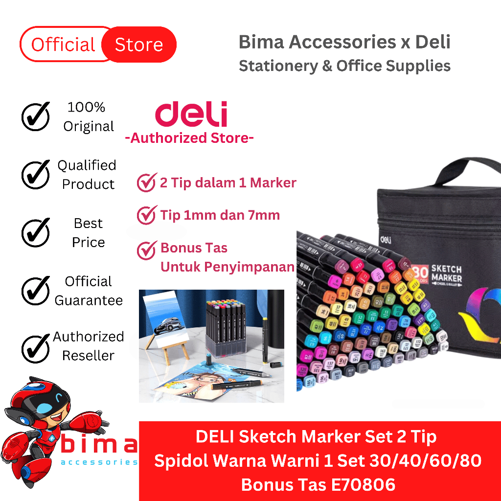 Jual DELI Spidol Warna Warni Sketch Marker Permanen Set 2 Tip 1 Set 30 ...