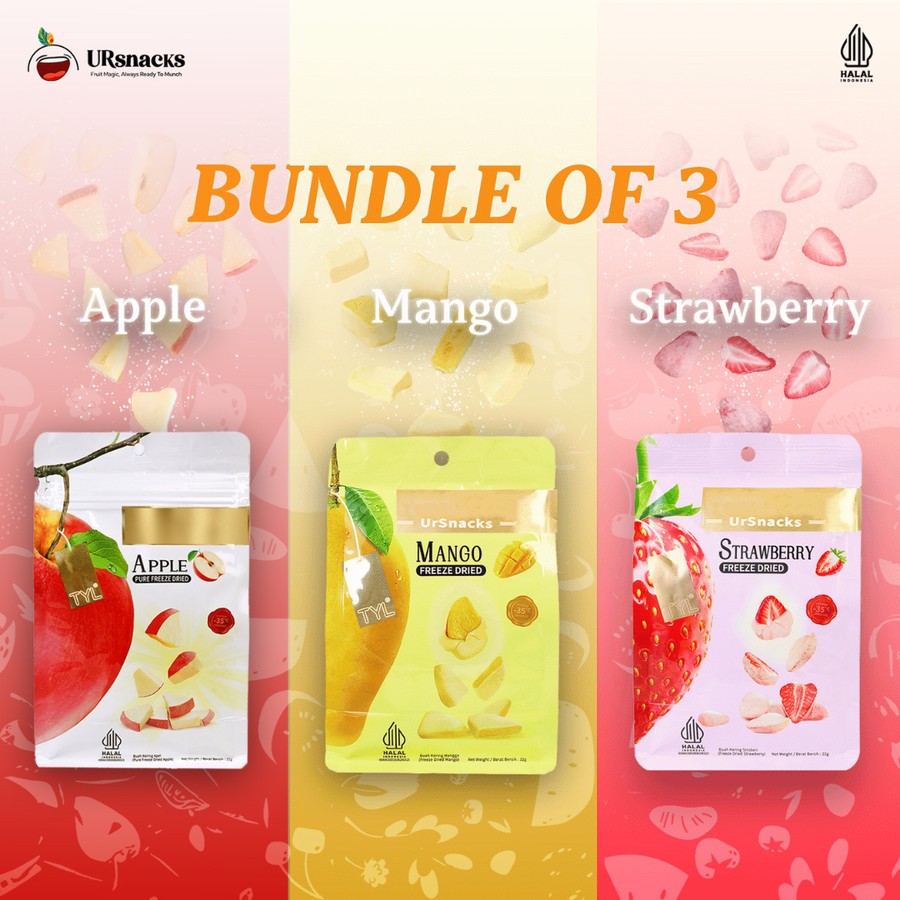 Jual URSNACKS Bundle Of 3 - Freeze Dried Keripik Buah Asli Rasa Strawberry + Mangga + Apel ...