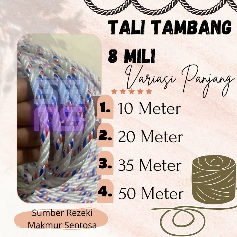 Jual TALI TAMBANG PLASTIM 8 MM 50 METER / TALI TAMBANG ECERAN / TALI ...