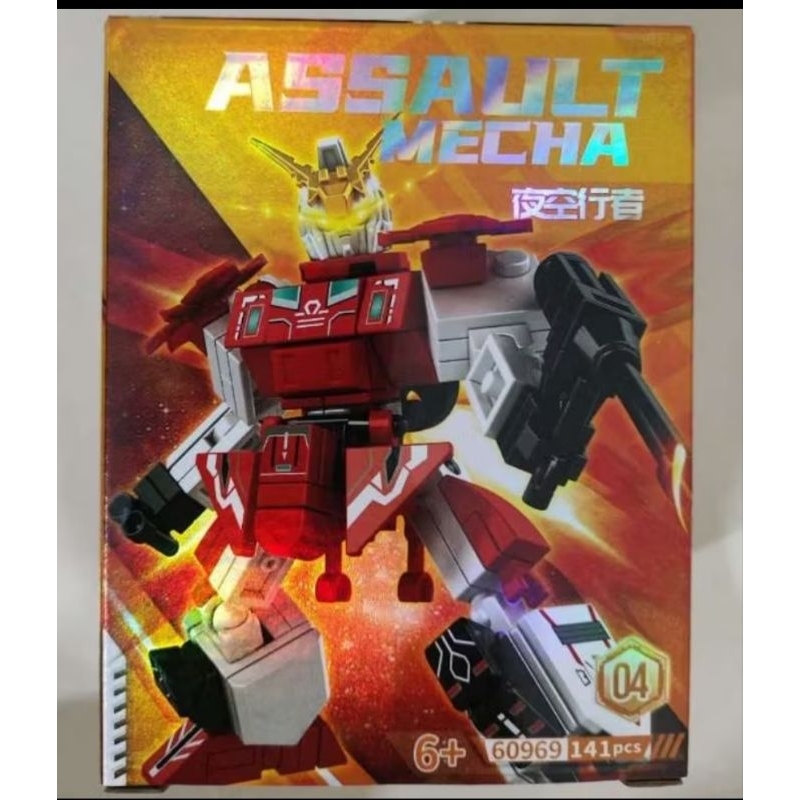 Jual Mainan balok susun action figure Mecha Robot Merah dengan 12 ...