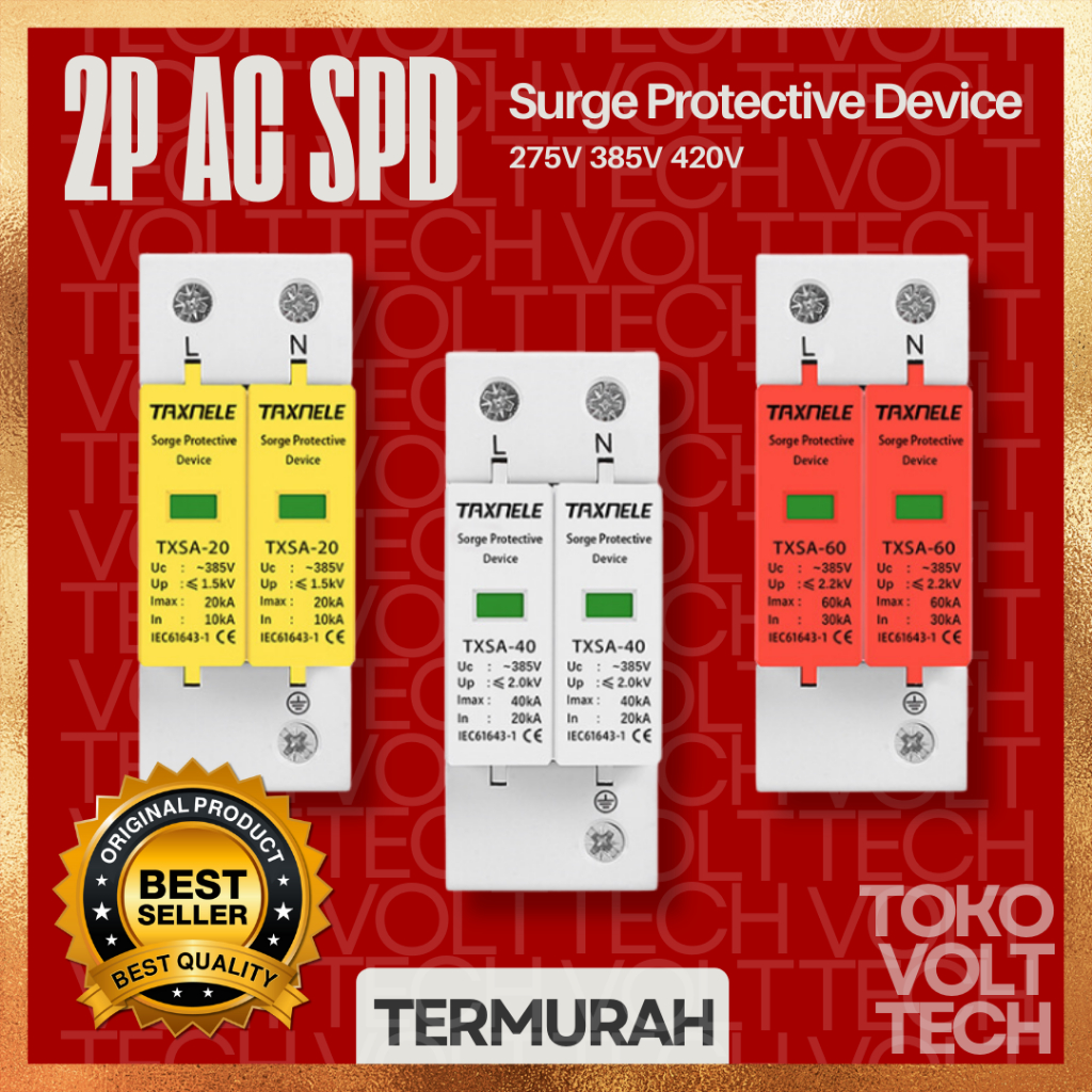 Jual AC SPD 2P 40KA 275V 385V 420V House Lightning Surge Protector Protective Low-voltage ...