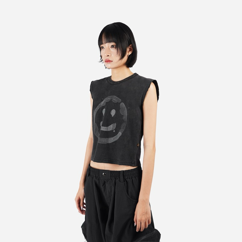 Jual FAITH FADE Workwear - Smiley Stains Raw Crop Sleeveless (Black ...
