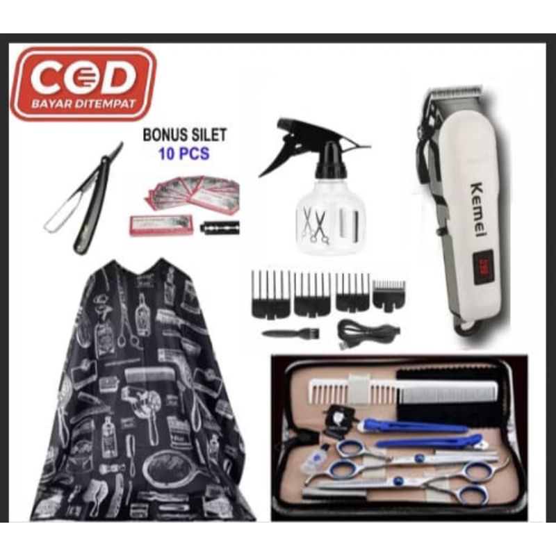 Jual [COD] Murah Paket Alat Cukur Rambut Elektrik Profesional Barbershop Gunting Rambut Gunting ...
