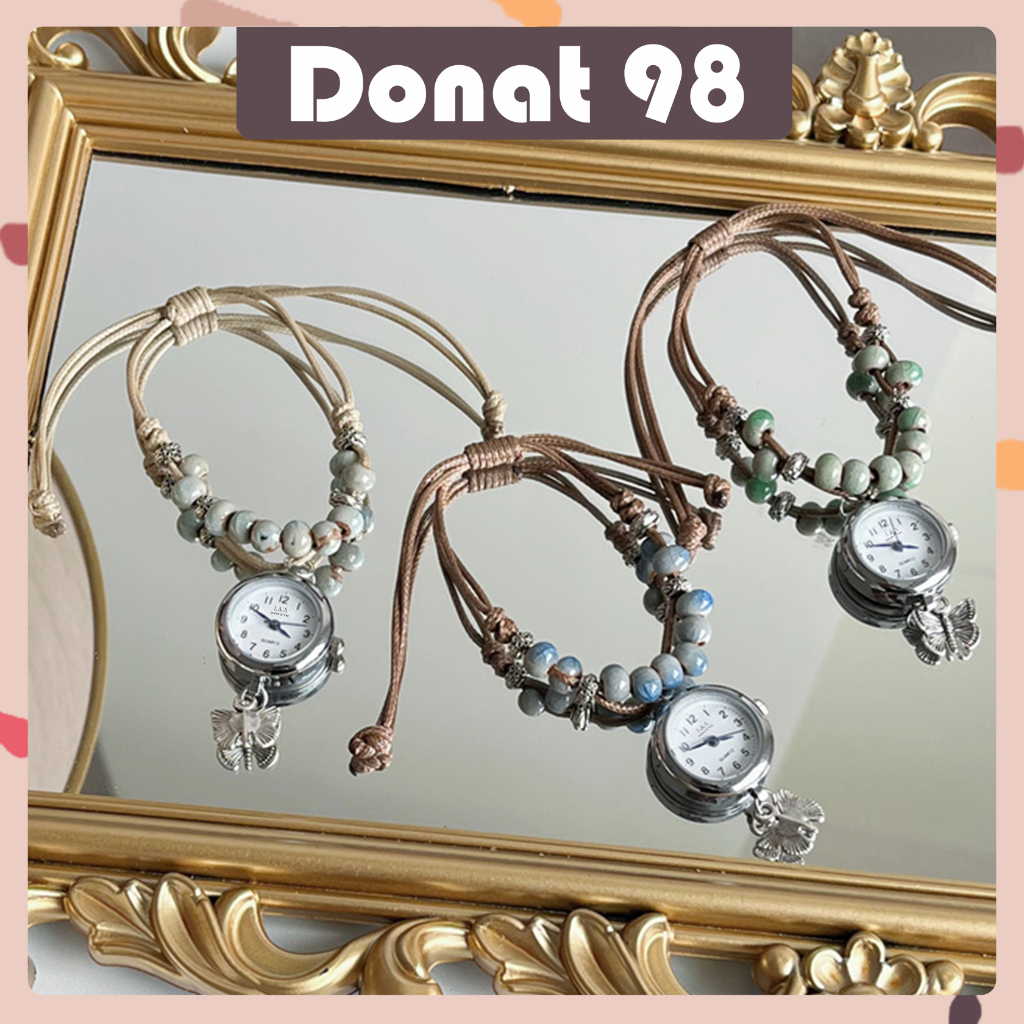 Jual Donat - Jam Tangan Gelang Serut Aksen Manik Gelang Tali Jam Analog ...