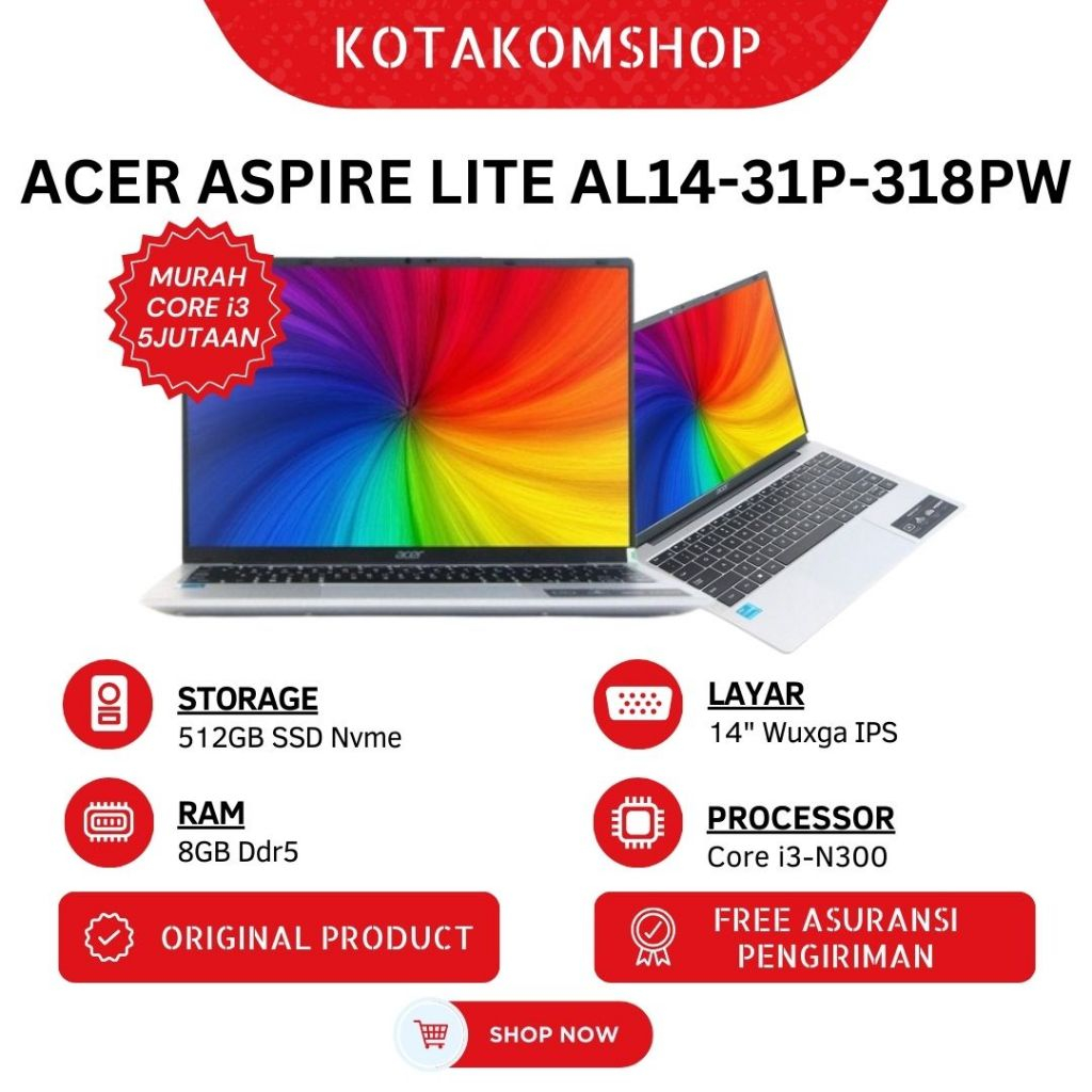 Jual Laptop Acer Aspire Lite AL14 - 318W Core i3 Gen13 Ram 8GB SSD ...