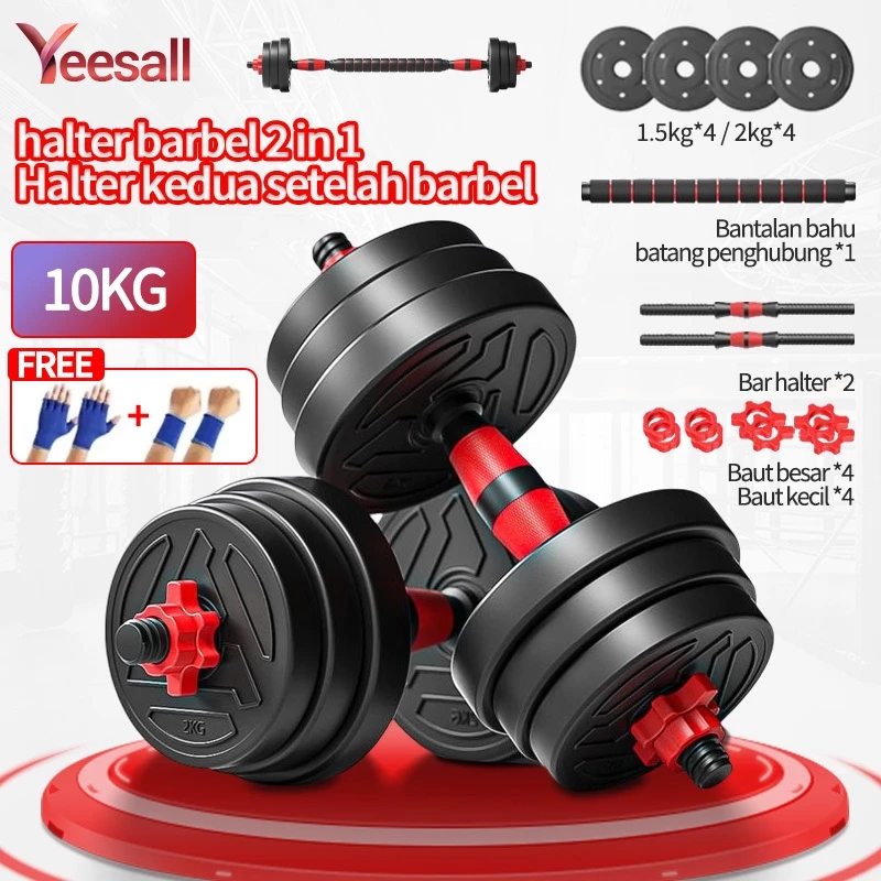 Jual Dumbbell Barbell Peralatan Fitness 10KG Dapat Dihubungkan Ke Lift Bar 2 In 1 Barbel ...