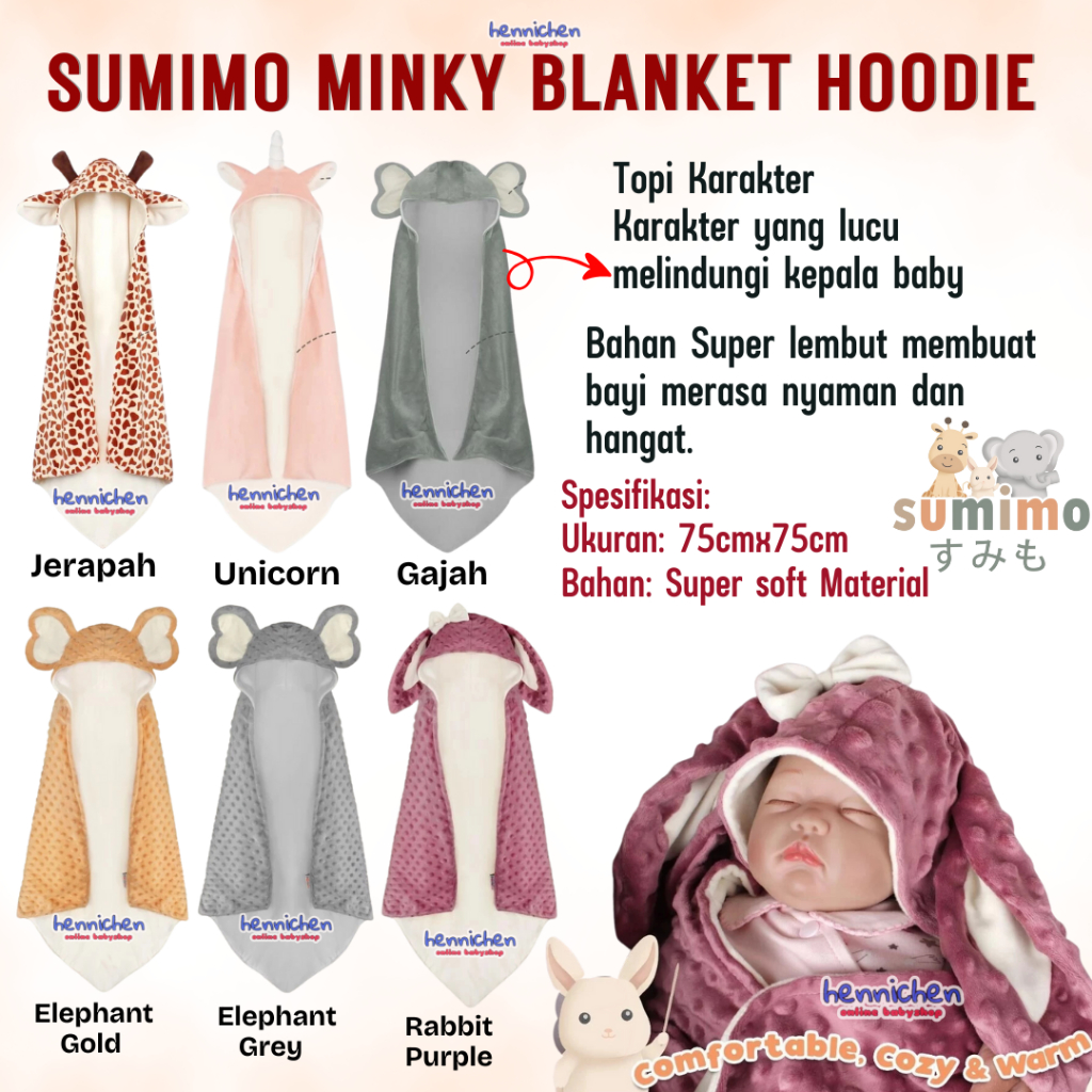 Jual Sumimo Minky Blanket Hoodie Elephant Selimut Topi Gajah Bahan ...