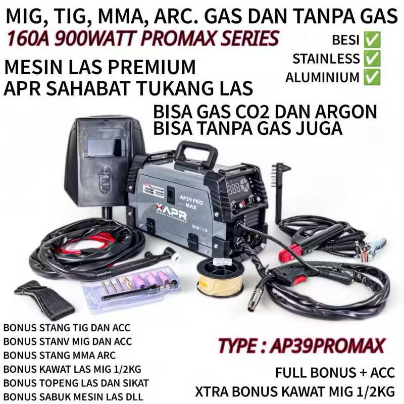 Jual mesin las APR AP39PROMAX MIG TIG MMA ARC 160A 900WATT garansi 5thn ...